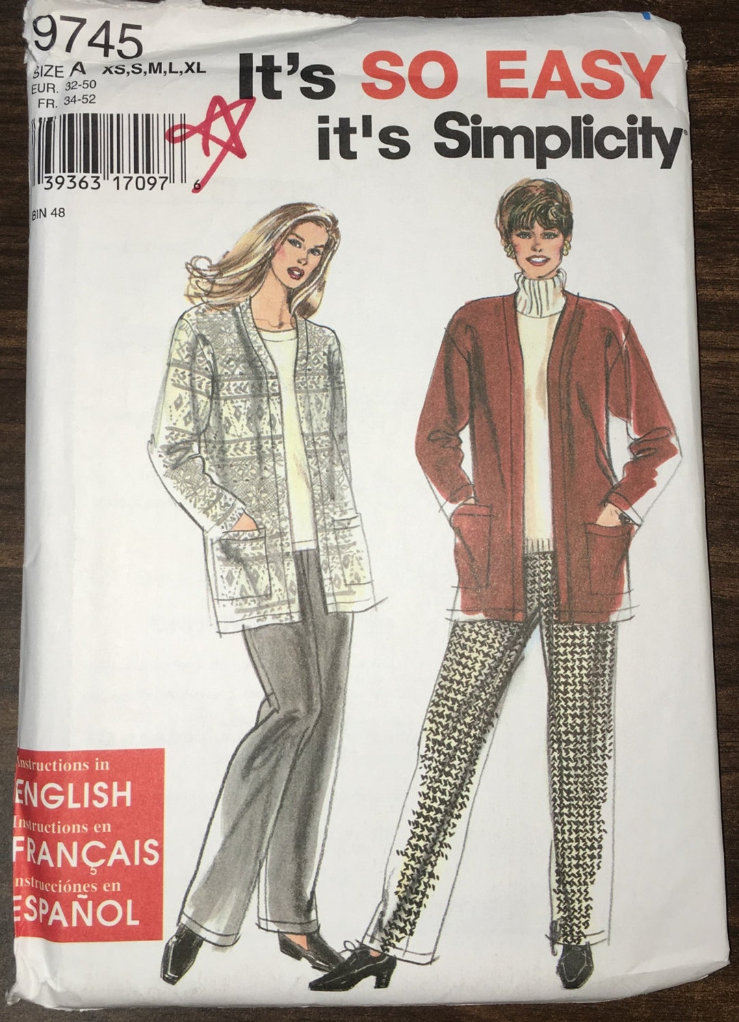 Patrón Vintage 1990s Cardigan and Pull On Pants // Simplicity 9745 ...