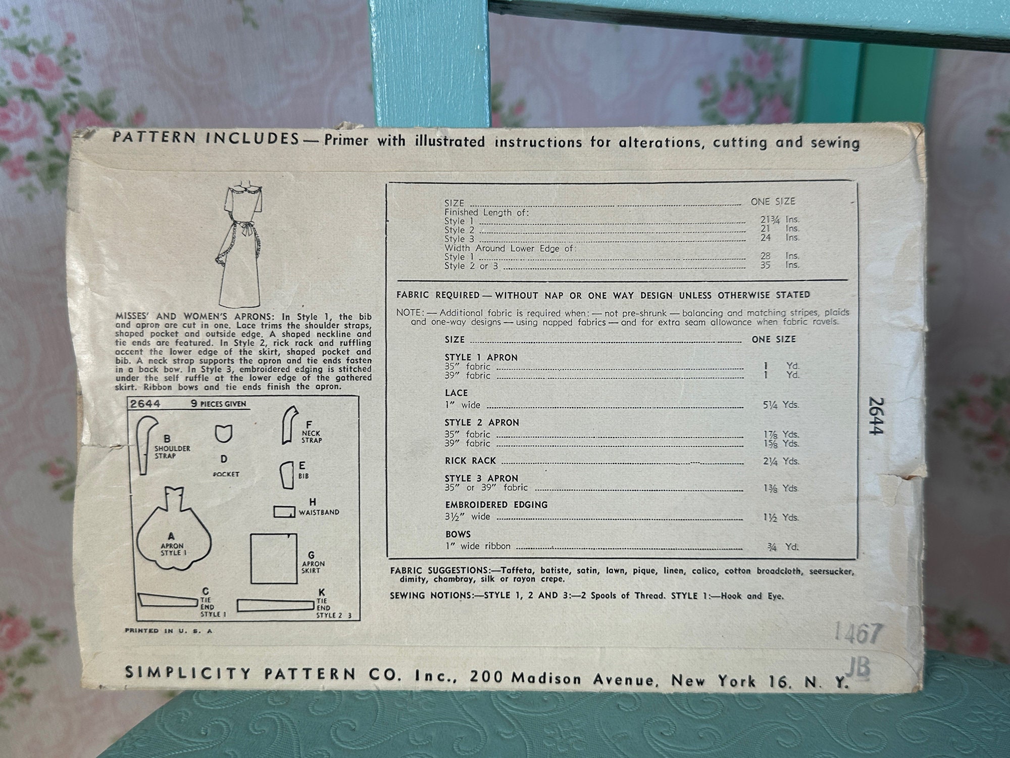 Vintage 1940s Full & Half Aprons Pattern // Simplicity 2644 - Etsy