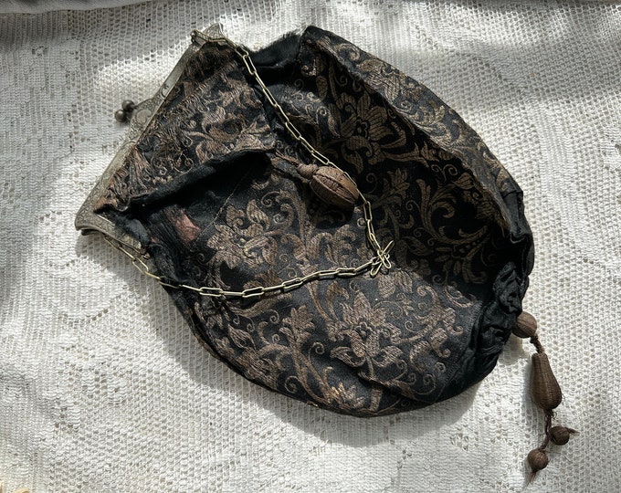 Antique Vintage Metallic Fabric & Acorn Bauble Purse // Nic. Silver ...