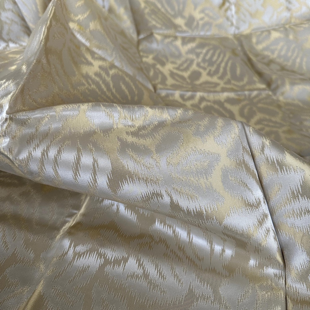 Vintage Mid-century Jacquard Fabric- Golden Yellow & Silvery White ...