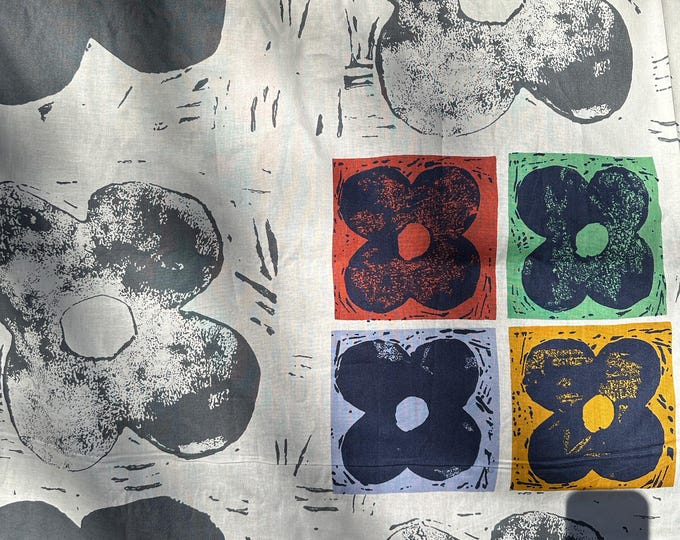 Vintage Pop Art Floral Print Cotton Fabric // 75x58" (2 Avail) > Unused ...