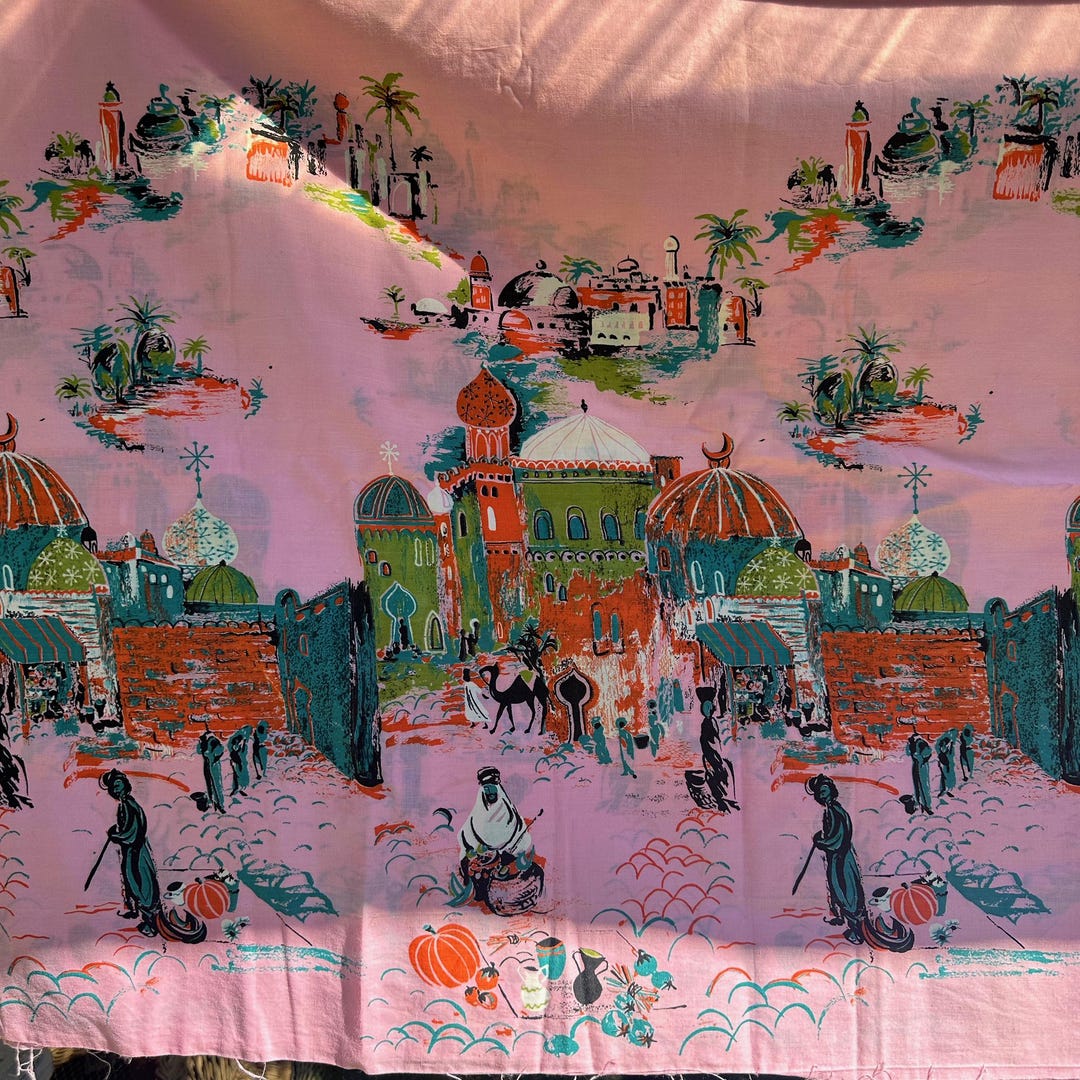 Vintage 1950s Border Print Fabric- Casbah Arabian Cityscape // 102x26.5 ...