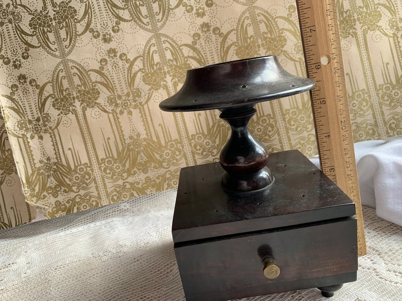 Antique Vintage Wooden Thread Spool Stand, Sewing Box // 6.5" > Turned ...