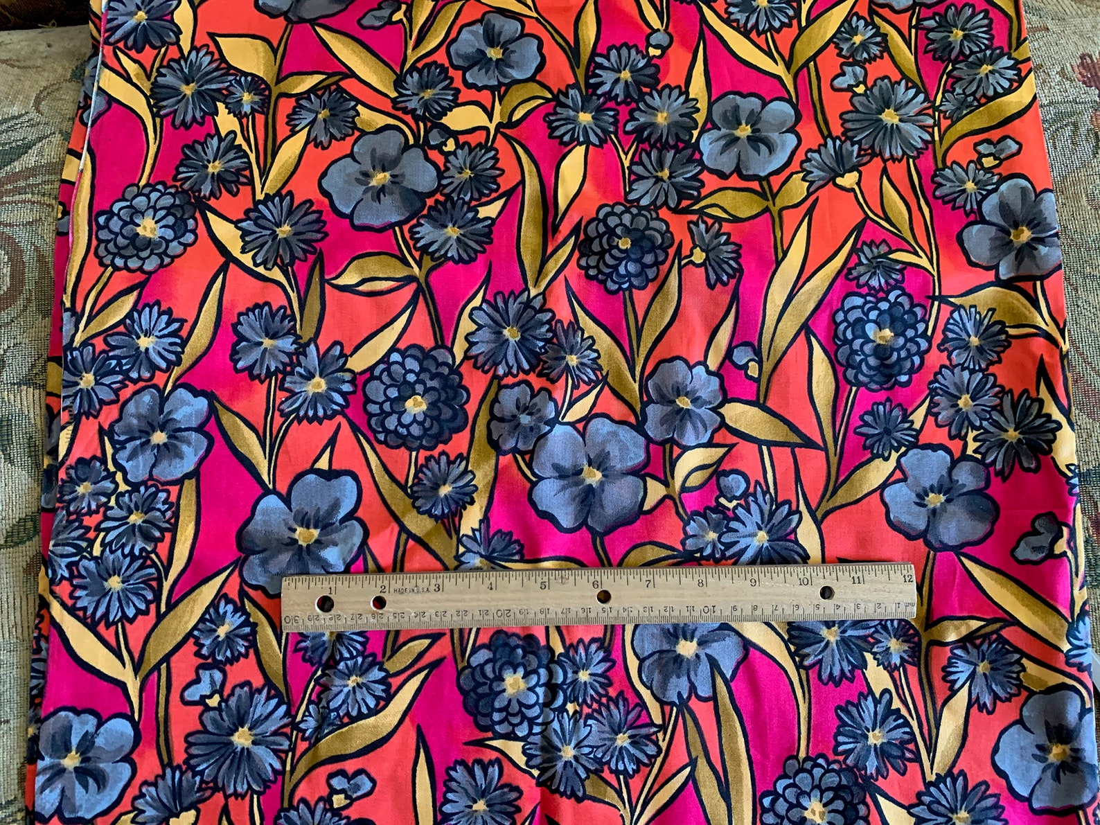 Vintage Bright Floral Fabric // 36x39" BTY- by the Yard, Narrow ...