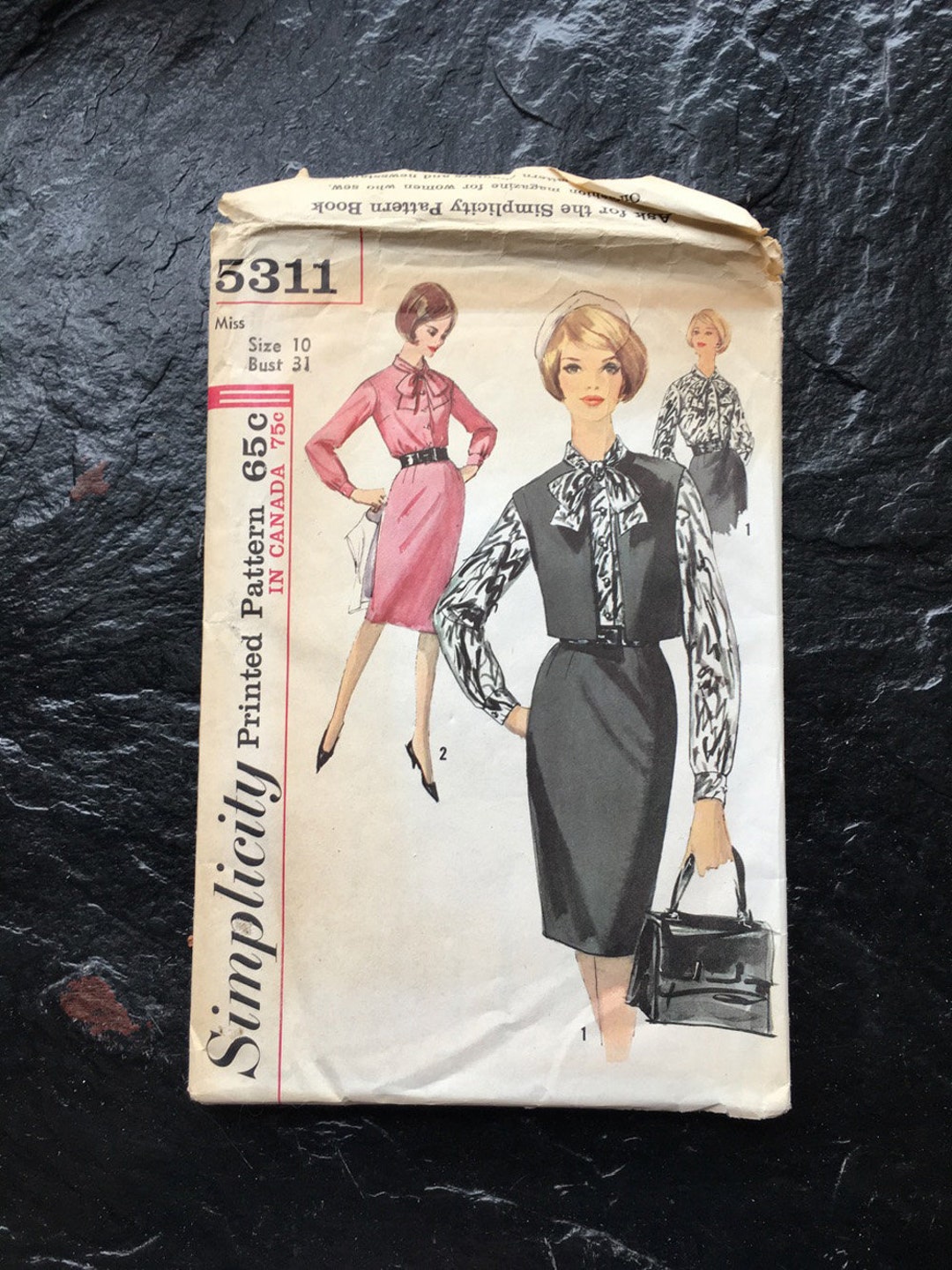 Vintage 1960s Skirt, Blouse and Sleeveless Jacket Pattern // Simplicity ...