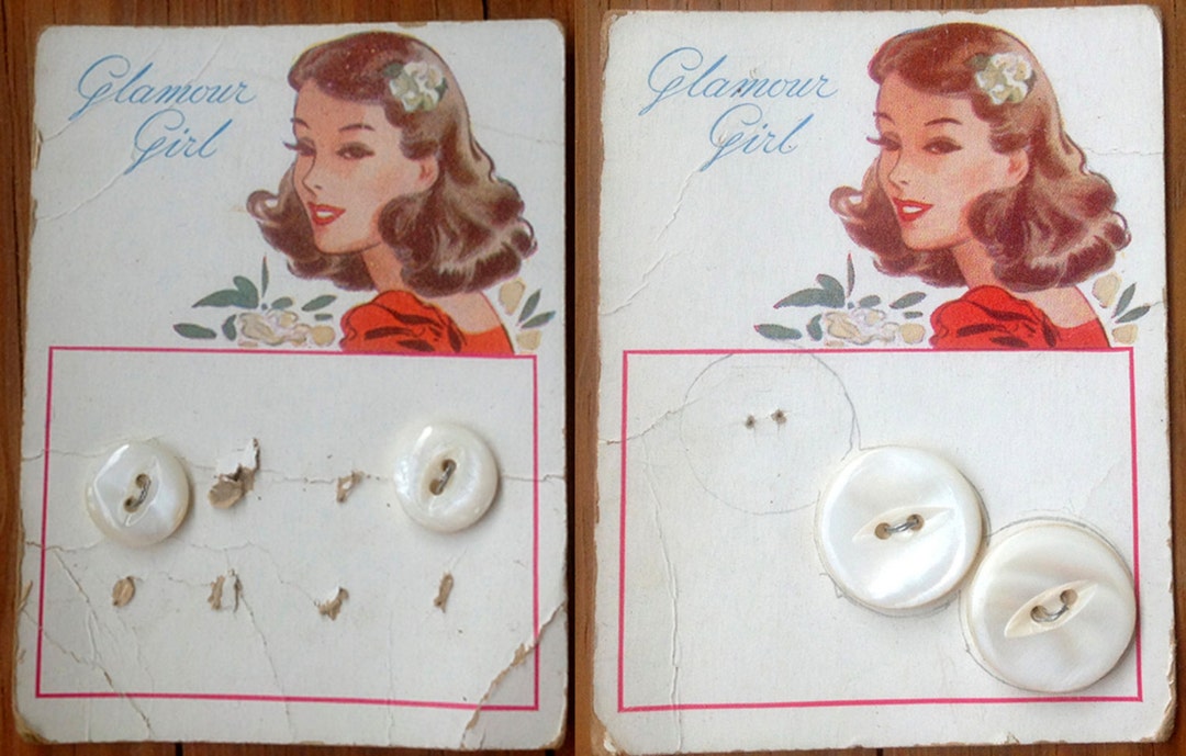 2 Vintage Pin-up Girl Button Cards // Glamour Girl Brand > Mid-century ...