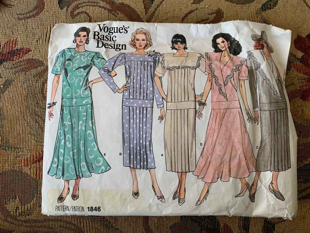 Vintage 1980s Dress Pattern // Vogue 1846 > Size 8-10-12 > Pleated ...