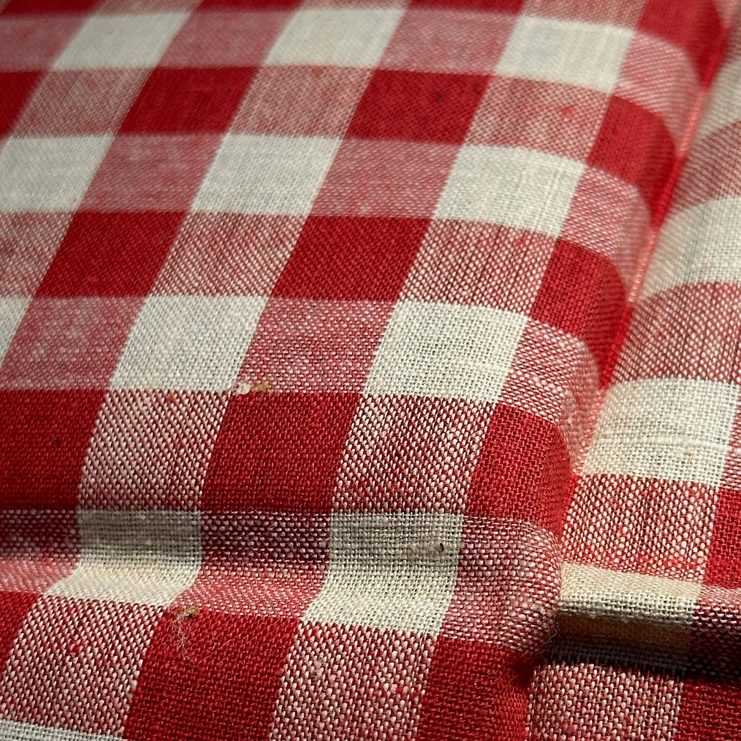 Antique Vintage Red & White Gingham Check Fabric Remnant // 18x32 7 ...