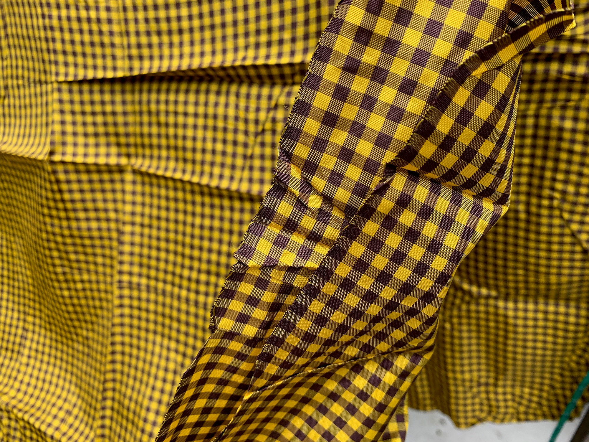 Vintage Yellow & Black Gingham Check Taffeta Fabric // 144x38" (4 Yds ...