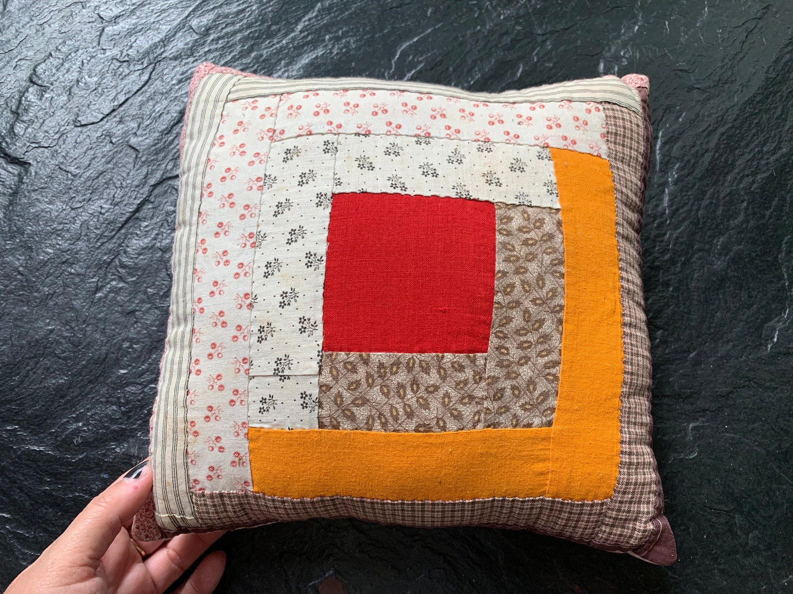 Antique Vintage Log Cabin Quilt Block Pillow // 10 Sq | Etsy