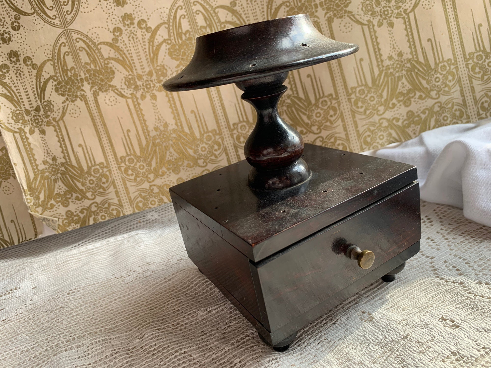 Antique Vintage Wooden Thread Spool Stand, Sewing Box // 6.5" > Turned ...