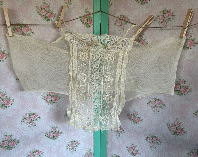 Antique Vintage Schiffli Lace & Tulle Netting Top Pc // Victorian ...