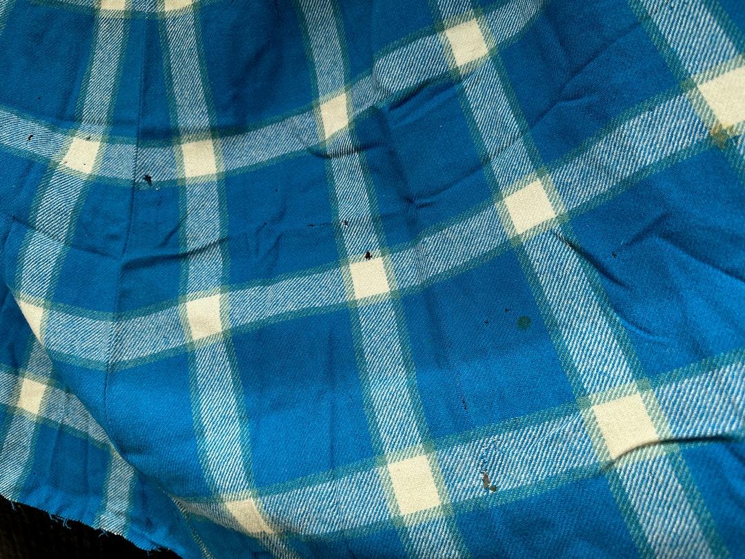 Vintage Turquoise Blue Wool Plaid Fabric Scrap // 28x23x47" > Mid ...