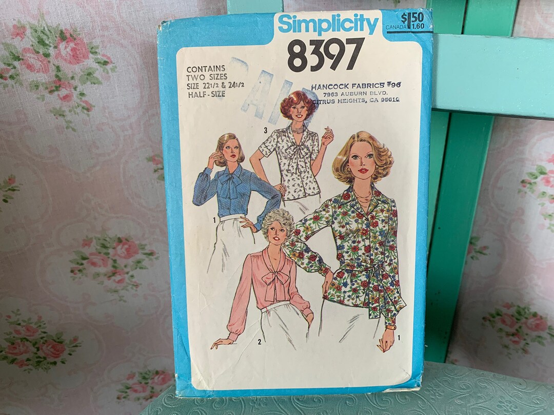 Vintage 1970s Misses' Blouses Pattern // Simplicity 8397 > Sizes 22 1/2 ...