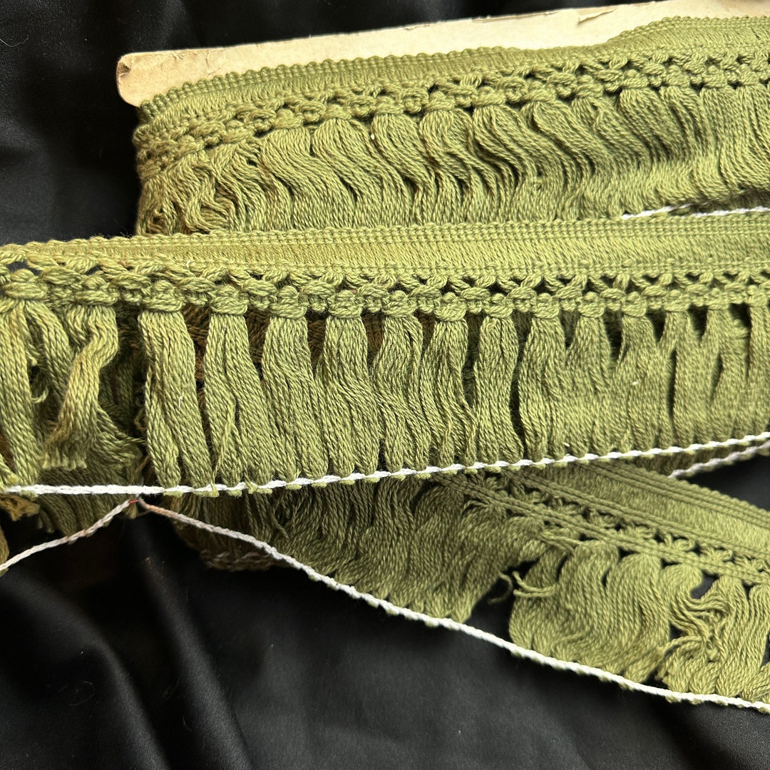 Vintage Moss Avocado Green Cotton Fringe Trim // 36x3.5" BTY - by the ...