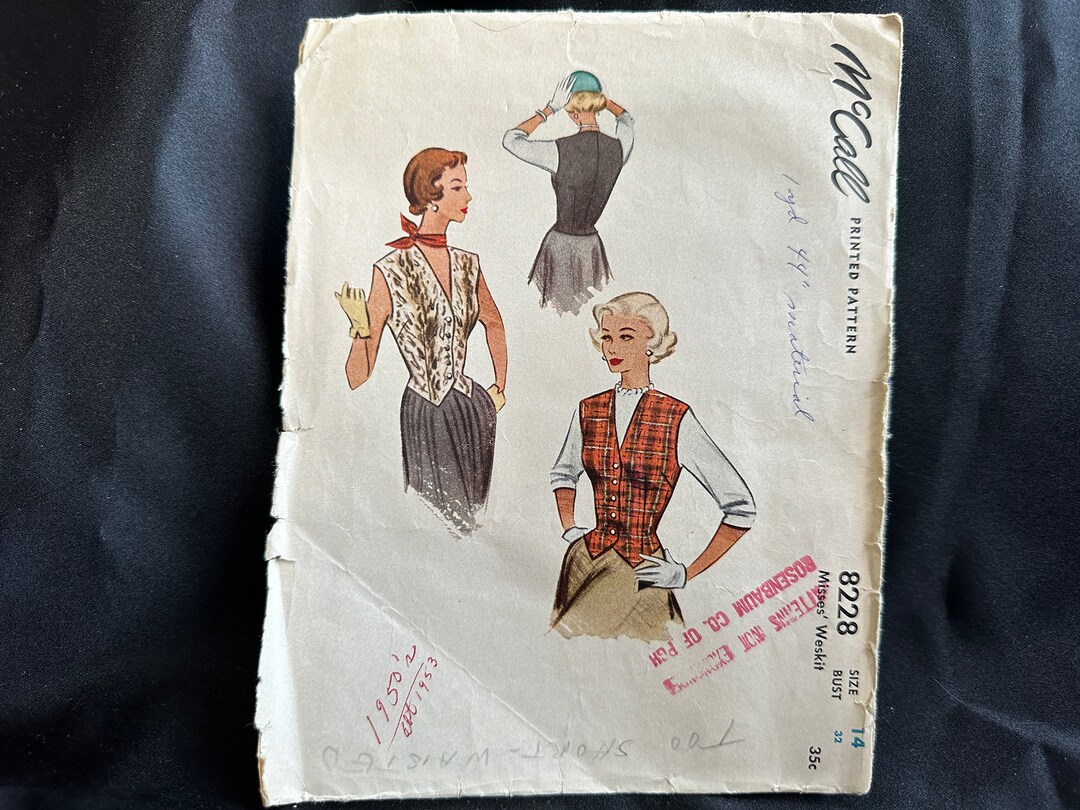Vintage 1950s Weskit Pattern // Mccall's 8228 > Size 14 > Fitted Button ...