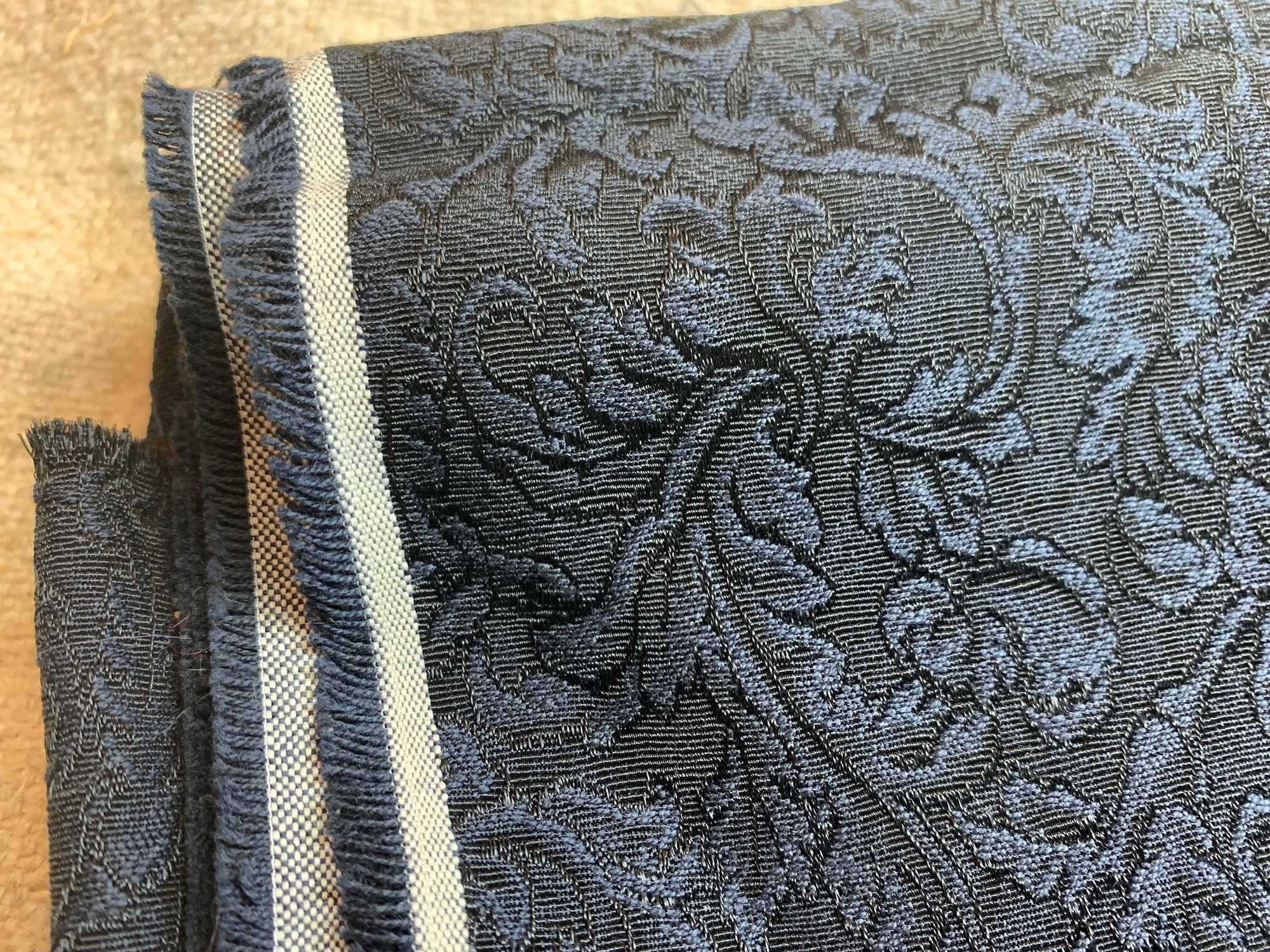 Vintage Black Jacquard Faille Fabric //34x45 - Etsy