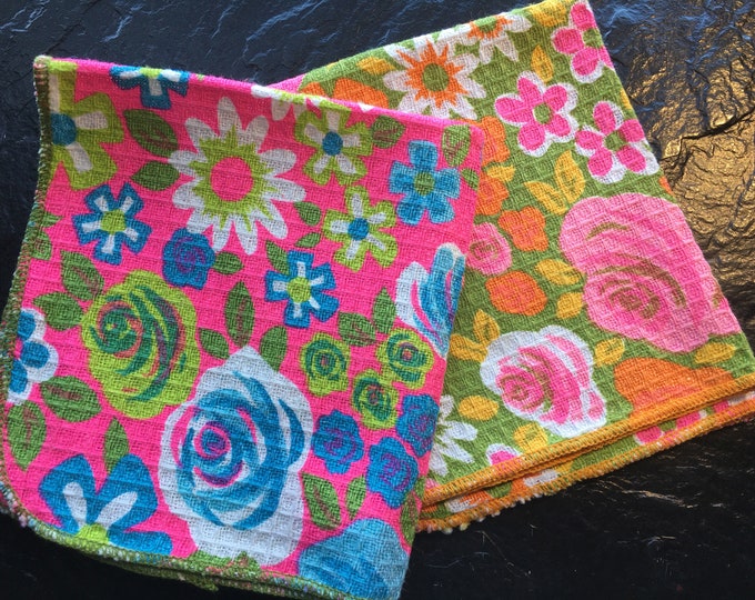 Vintage 1960s-1970s Vibrant Floral Washcloths // 14x15" > Buy 1 or 2 ...