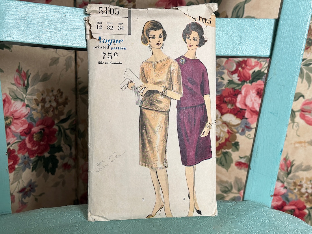 Vintage 1960s 2 Piece Dress Pattern // Vogue 5105 > Misses' Sz 12 ...