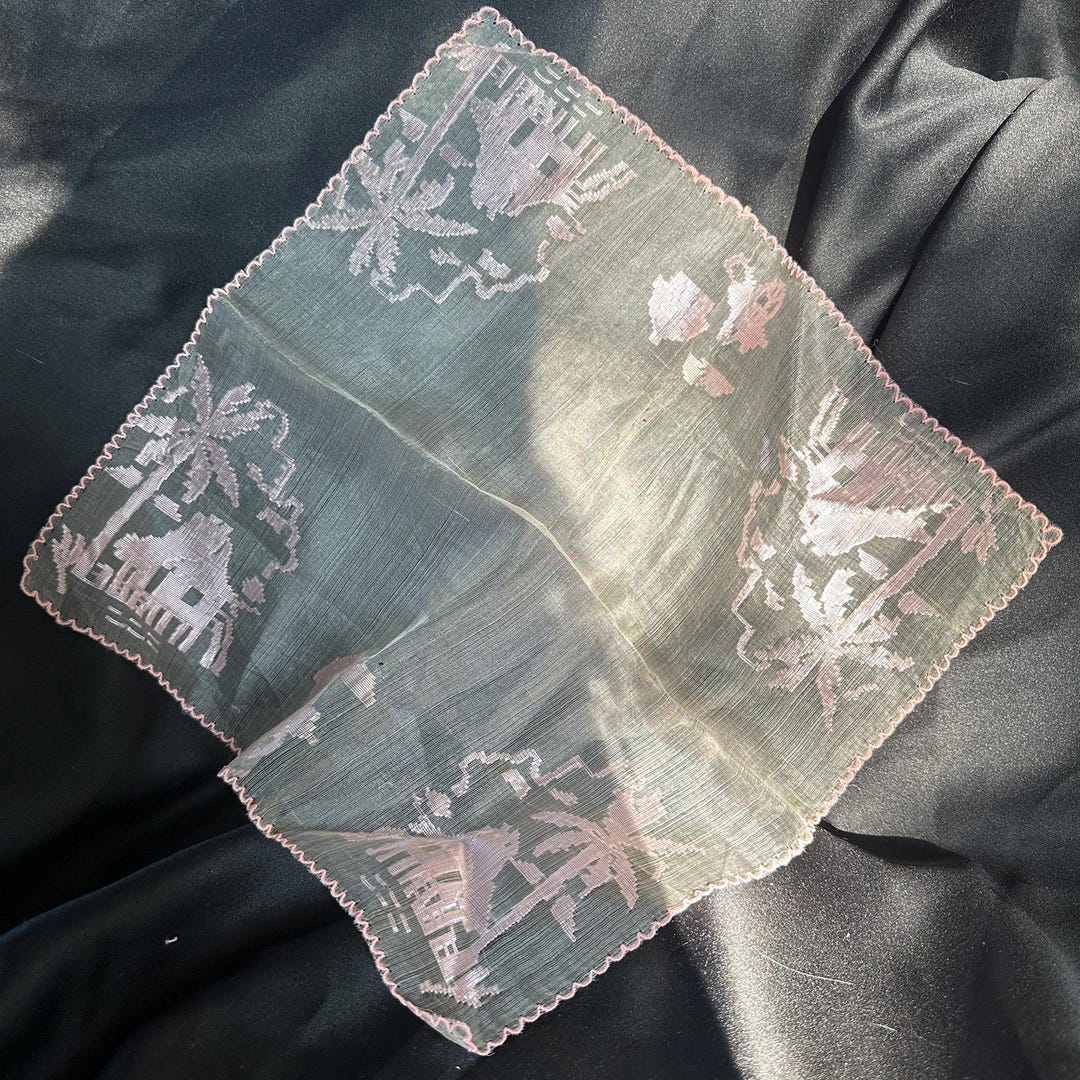 Vintage 1950s-1960s Piña Fiber Handkerchief- Pink // 11.5" Square ...