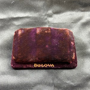 Vintage Burgundy Velvet Bulova Jewelry Box // 4.25x2.75x1.5 Hinged ...