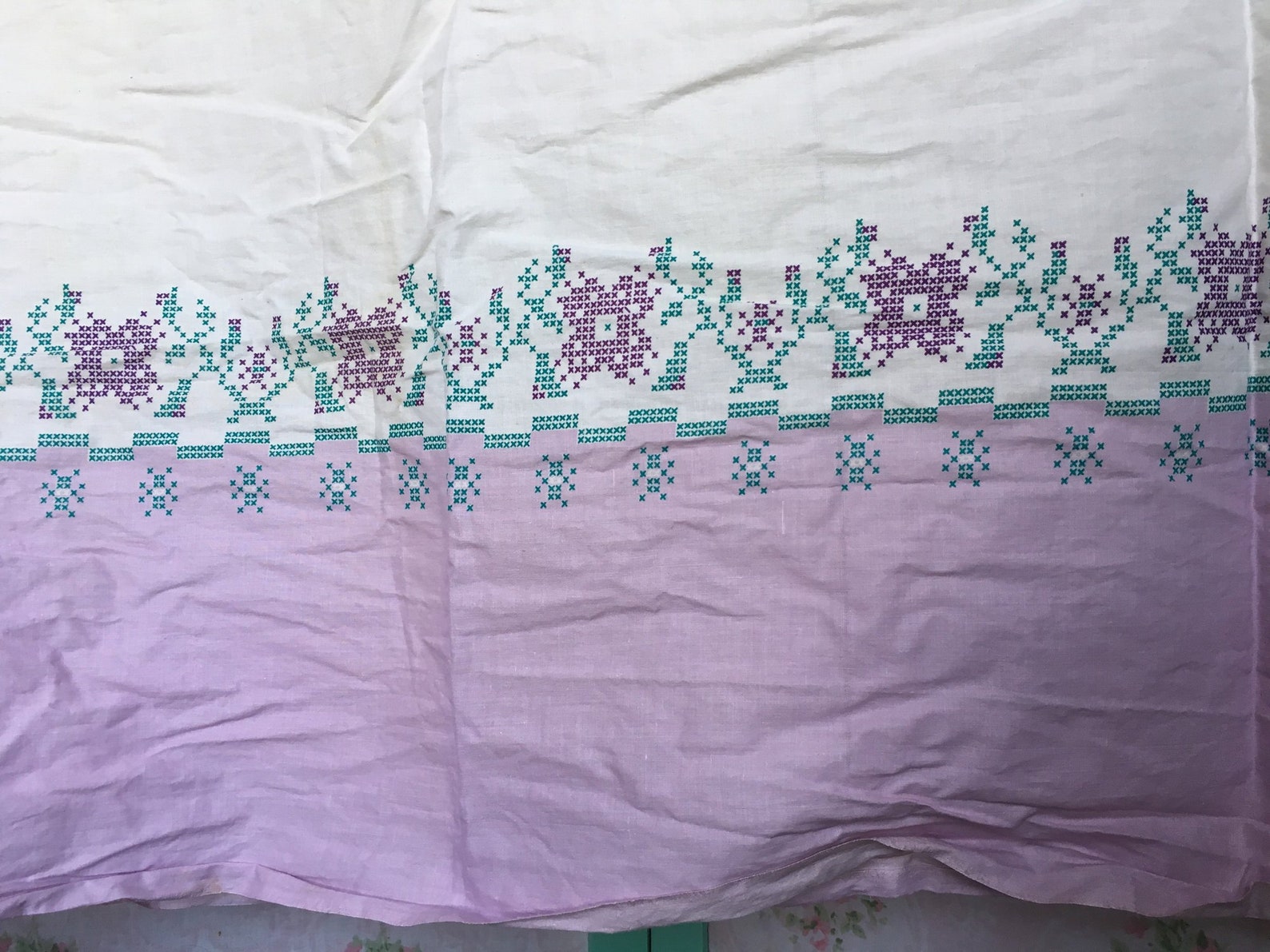 Vintage Border Print Cotton Fabric // 88x35 Faux - Etsy