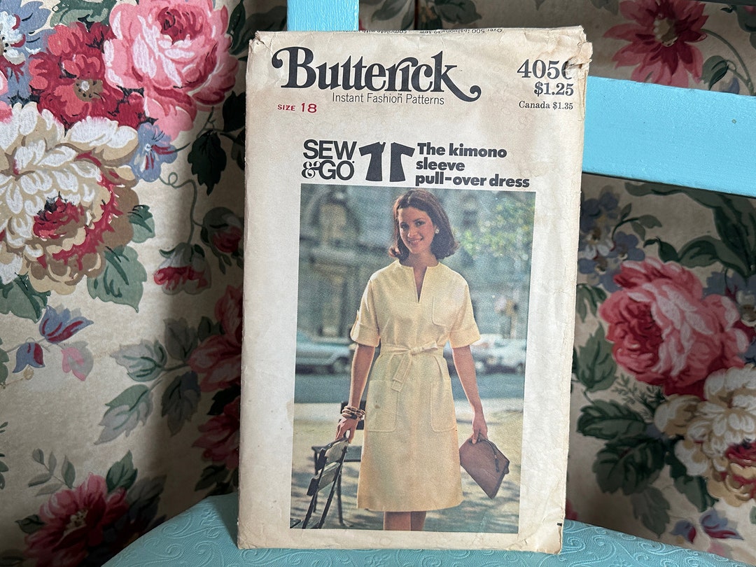 Vintage 1970s the Kimono Sleeve Pull-over Dress Pattern // Butterick ...