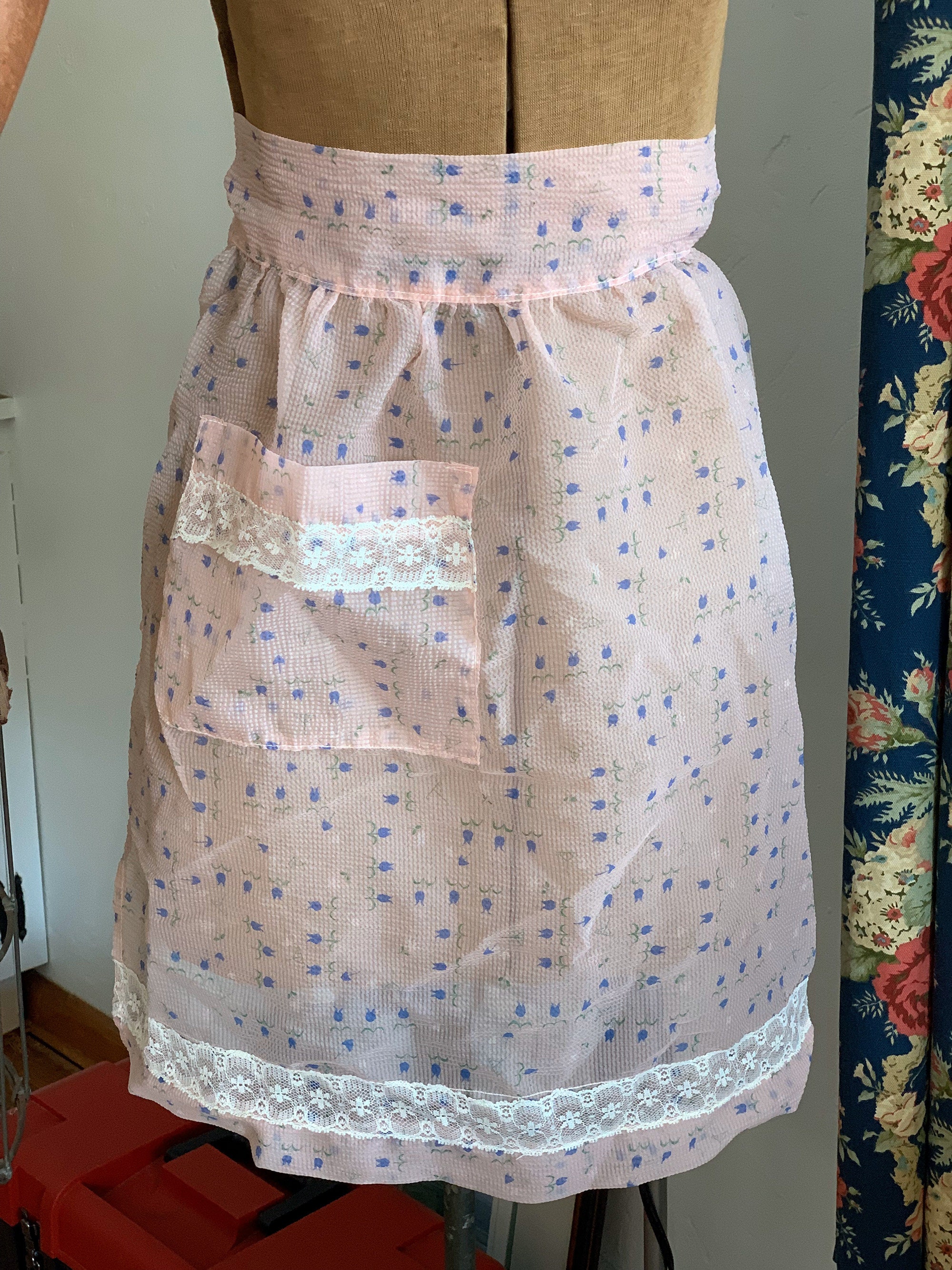 Vintage Sheer Pink Organdy Fabric Apron // 18x20" > Sheer Pink Nylon ...