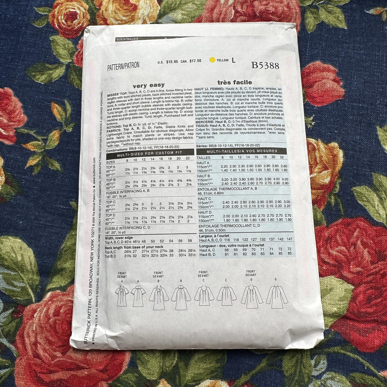Misses' Trapeze Top Pattern- Fast & Easy // Butterick 5388 > Sz 16-18 ...