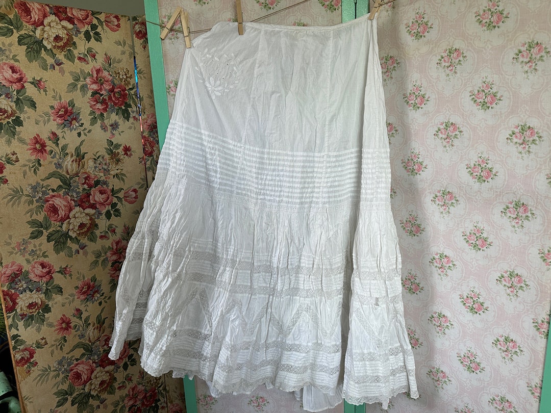 White Victorian Petticoat- Monogram Letter M, Lace, Tucks, Embroidery ...