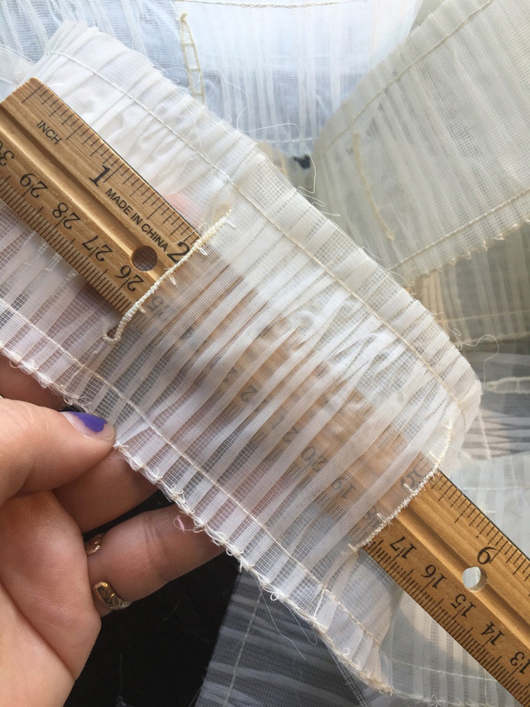 Vintage Pleated Sheer Nylon Organdy Tape Trim // 27x3" > Wide White ...