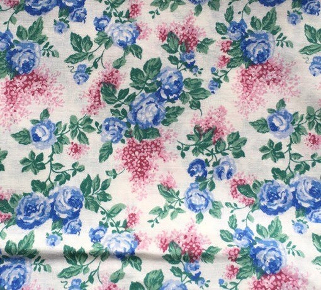 Vintage Cotton Roses Floral Print Fabric // 2 Yards Long, 45 Wide ...