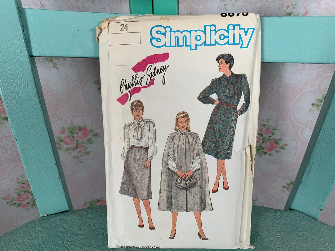 Vintage 1980s Skirt, Blouse and Unlined Cape Pattern by Phyllis Sidney ...