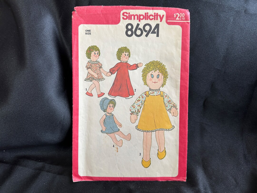 Vintage 1970s 18 Stuffed Doll and Clothes Pattern // Simplicity 8694 ...