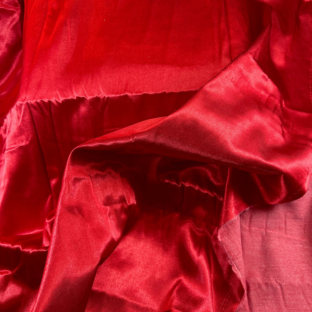 Vintage Candy Apple Red Flannel Backed Satin Fabric // 75x59" > Unused ...