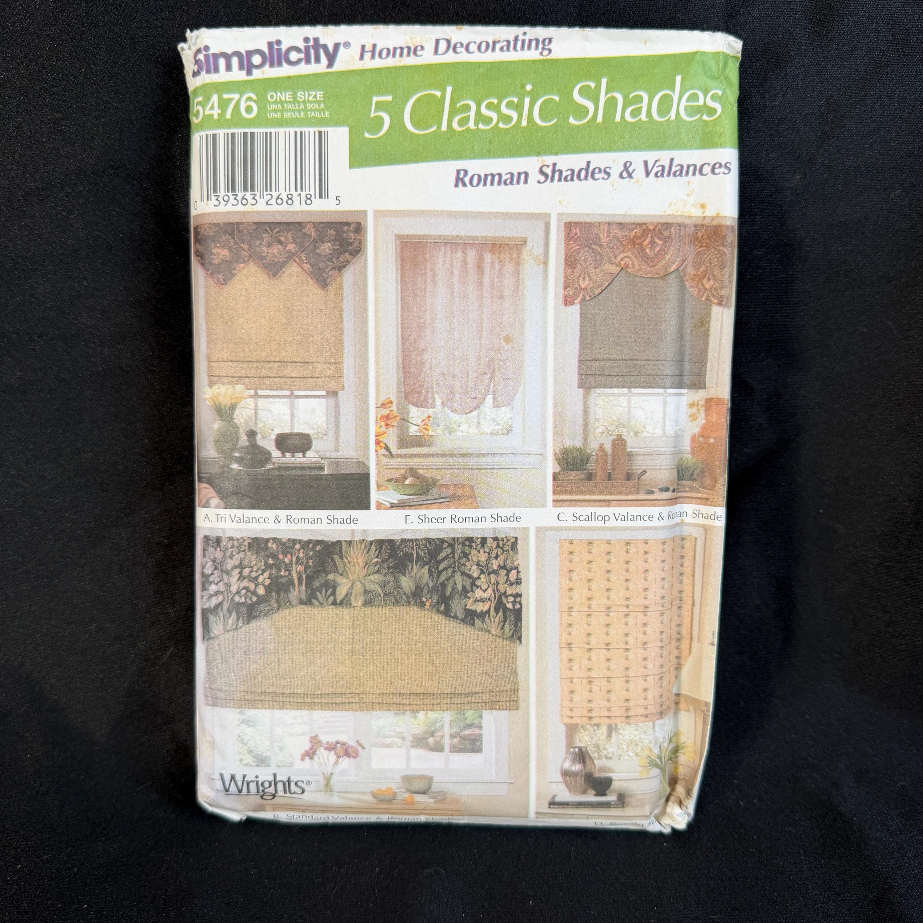 5 Classic Shades Pattern- Roman Shades & Valances // Simplicity 5476 ...