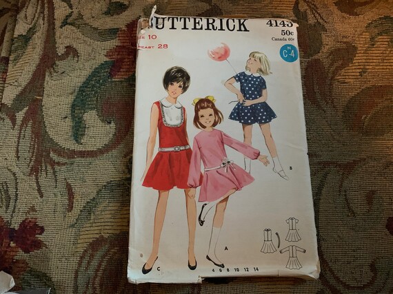 Sewing & Fiber 1960s Butterick 4143 Size 12 Child's One-Piece Dress ...