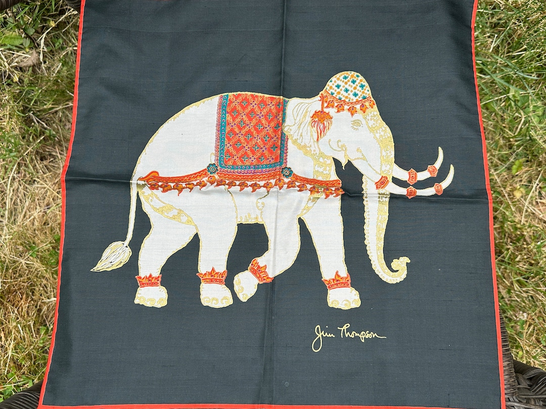 Jim Thompson Thai Silk Elephant Handkerchief // 16x16" Square > Unused ...