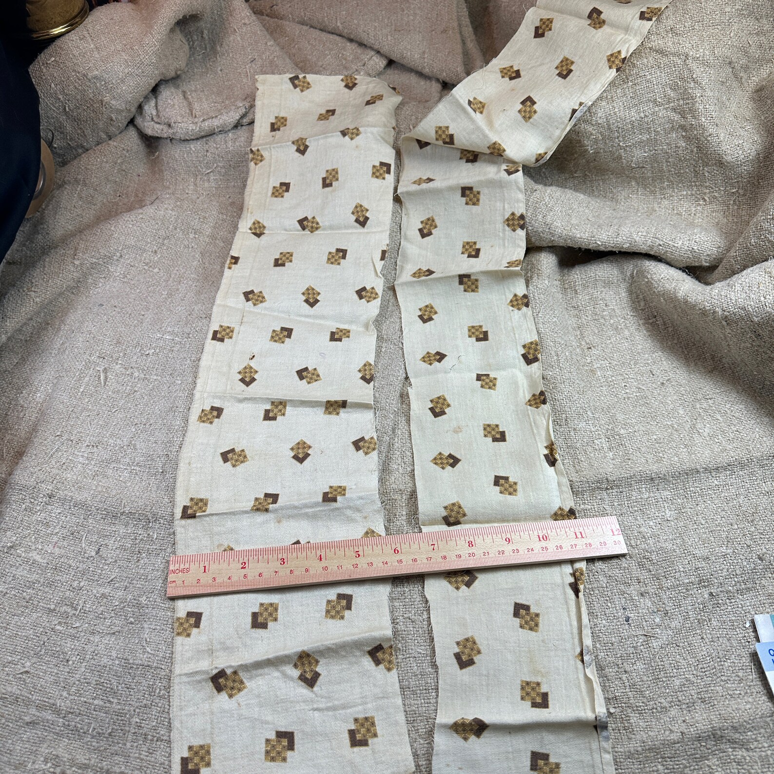 Antique Cotton Fabric Scrap // 28x4.5" And/or 29x5.5" > Brown, Mustard ...