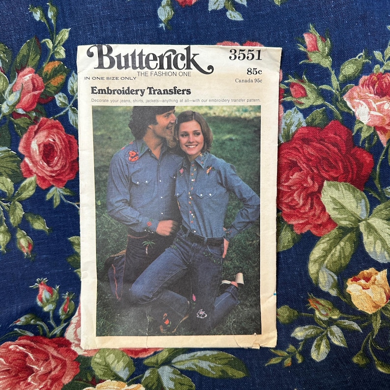 Vintage 1970s Embroidery Transfers // Butterick 3551 > Unused > Jeans ...