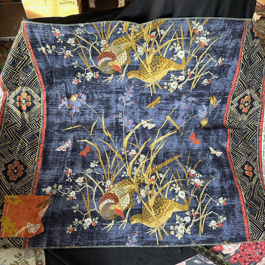 1980s Greeff Cotton Fabric Sample "reed Meadow" // 37x49" > Indigo Blue ...