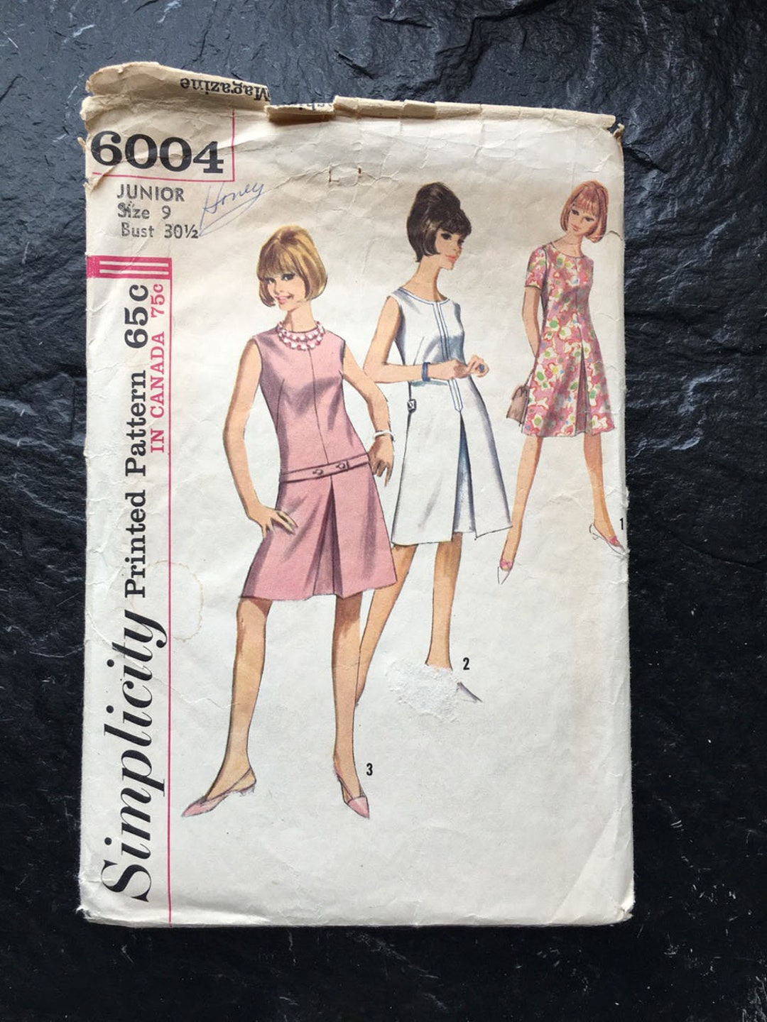 Vintage 1960s One-piece Dress in Two Lengths Pattern // Simplicity 6004 ...