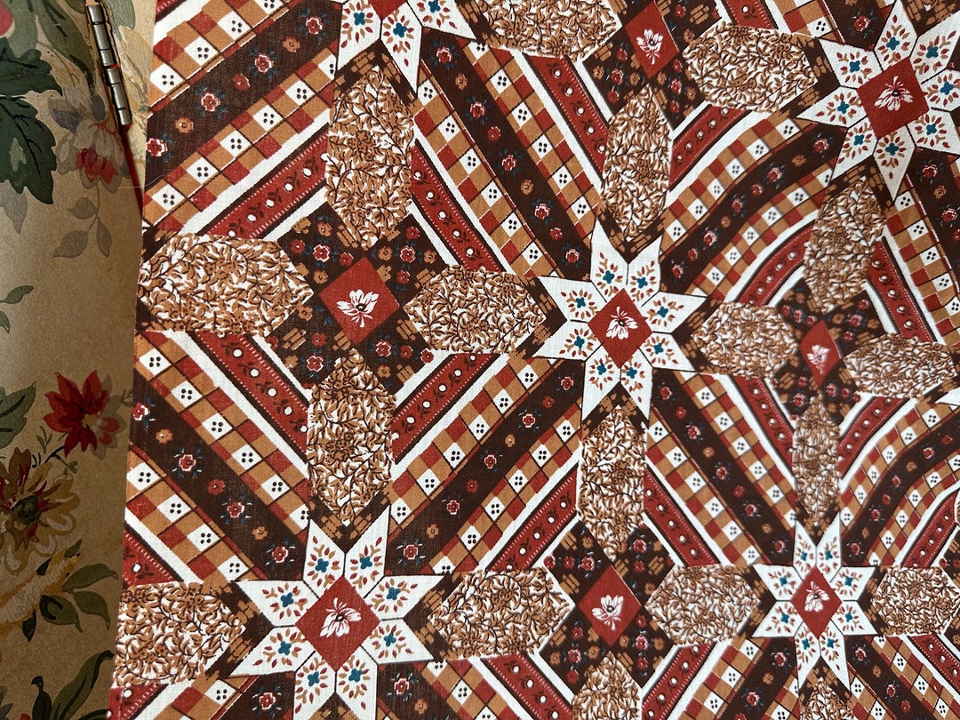 Vintage Calico Cheater Cloth Fabric // 74x44.5 Unused Deadstock Brown ...