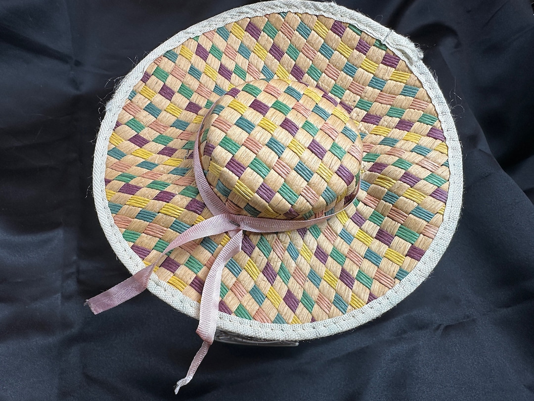 Vintage Woven Multi-colored Straw Doll Hat // 6.5" Diameter > Patterned ...