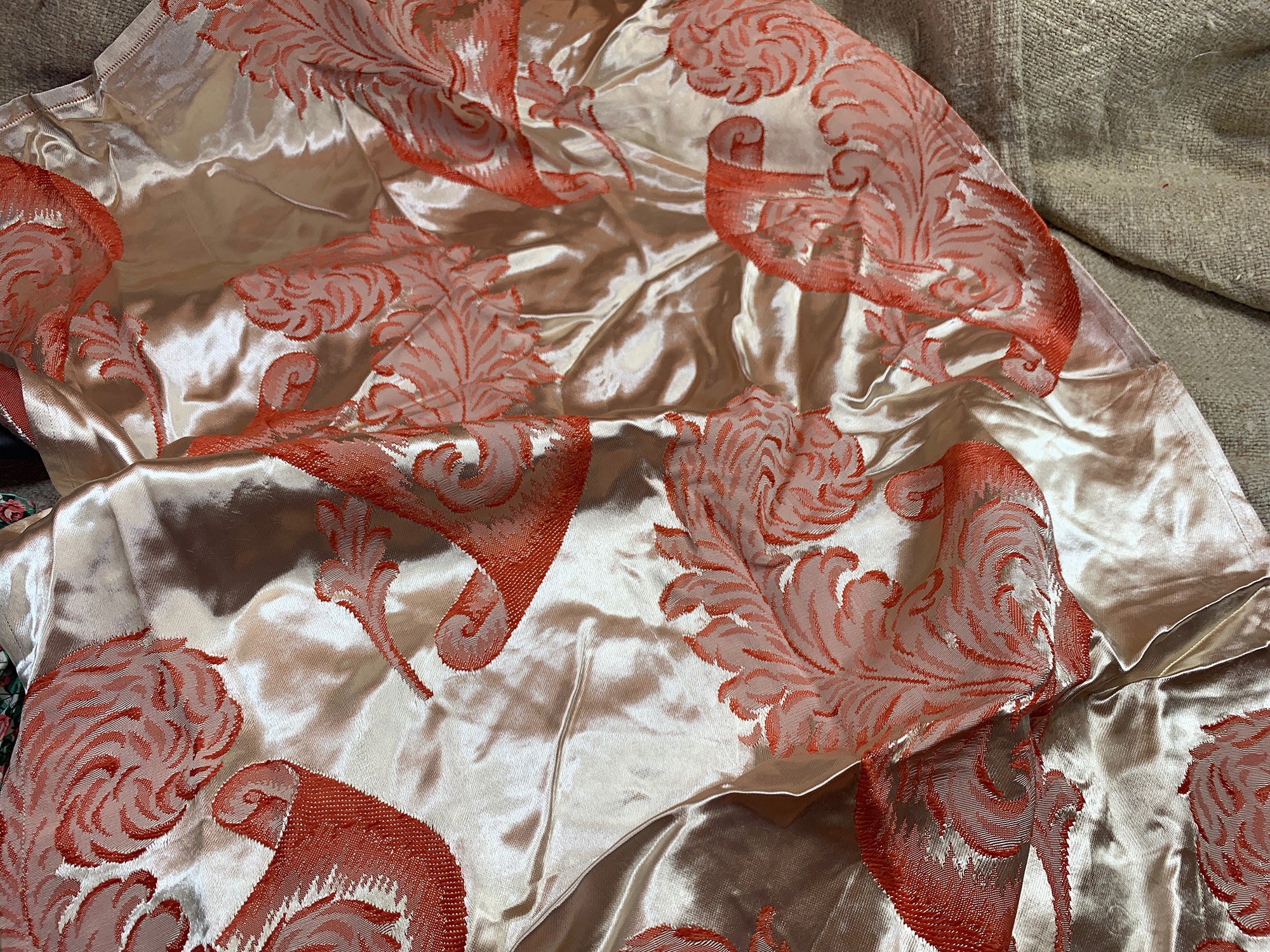 Vintage 1930s-1940s Coral Damask Fabric Panel // 51x22 - Etsy