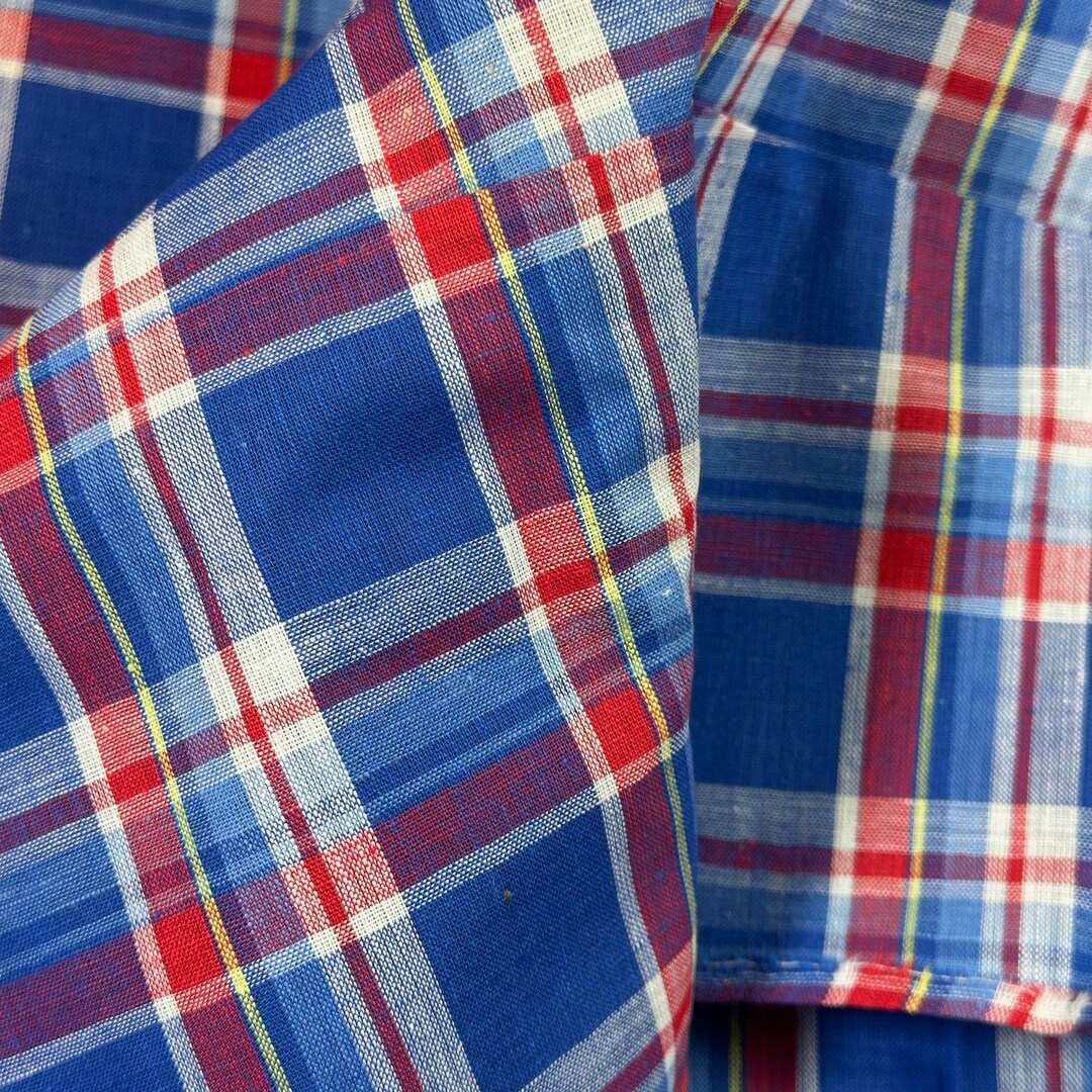 Vintage Mid-century Blue, Red & White Plaid Fabric // 107x36" And/or ...