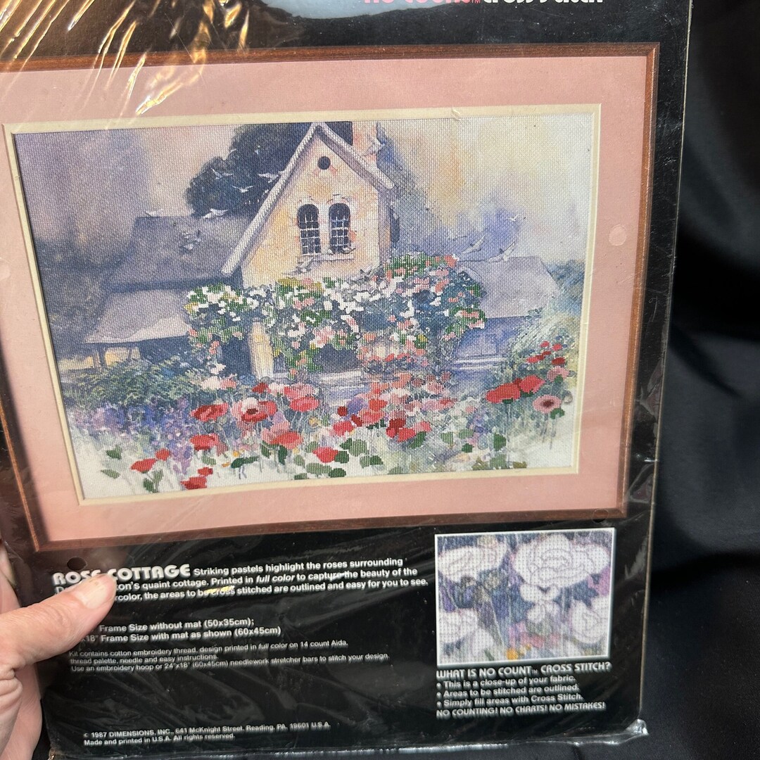 1980s Dimensions "rose Cottage" No Count Cross Stitch Kit 3637 // 20x14 ...