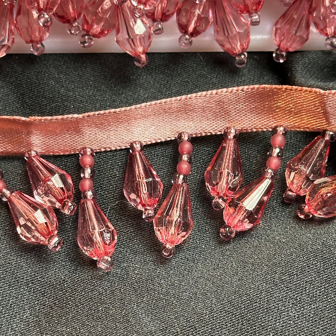 Mauve Pink Beaded Fringe Tape Trim // 36x1.25" by the Yard, BTY ...