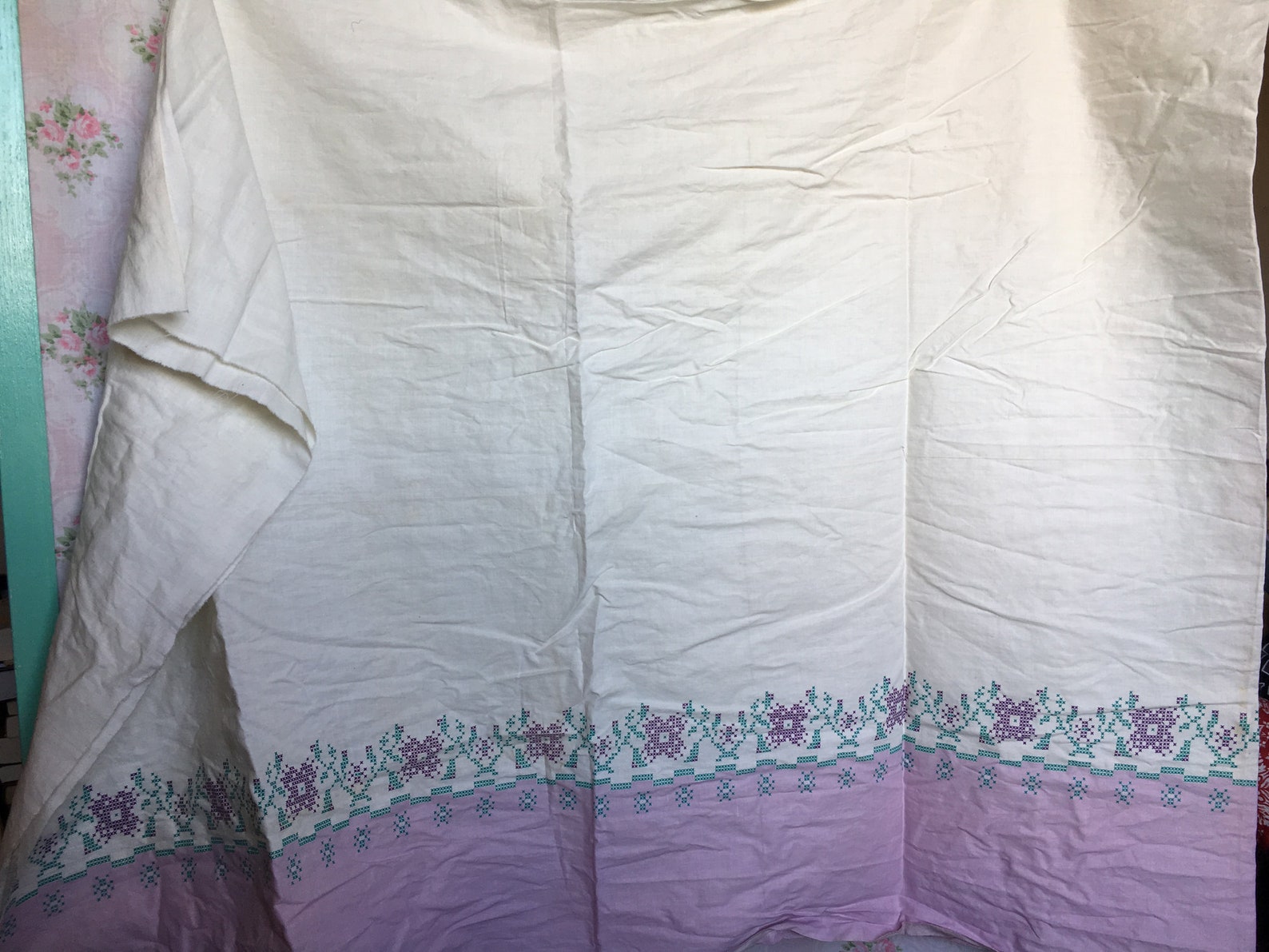 Vintage Border Print Cotton Fabric // 88x35 Faux - Etsy