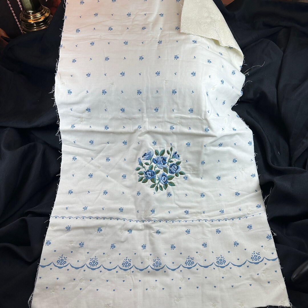 Wedgwood, Cornflower Blue & White Embroidered Floral Border Print ...